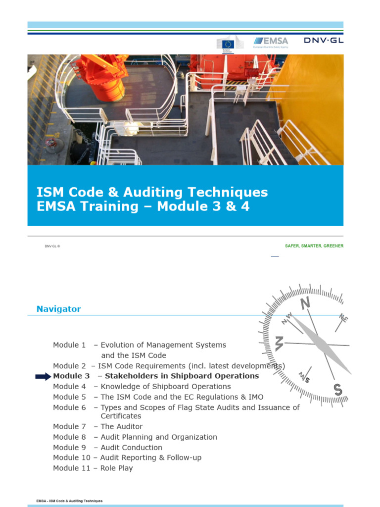 EMSA - ISM - Code - Training - VLC - Module 3-4 | PDF | Water Transport | Shipping