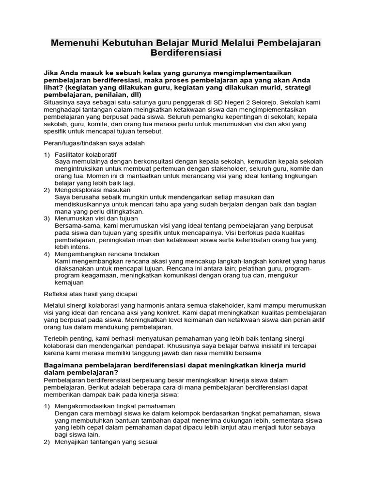 PBI Modul 2 Pembelajaran Berdiferensiasi | PDF