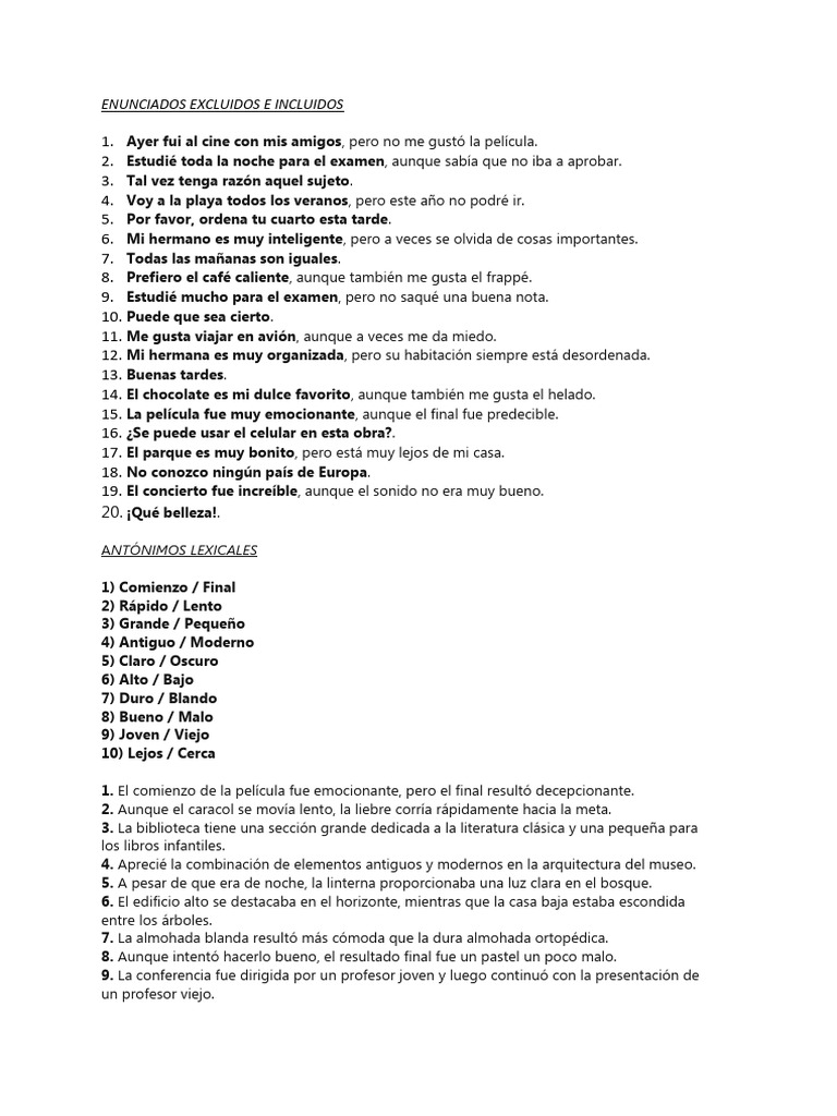 ENUNCIADOS y ANTÓNIMOS | PDF