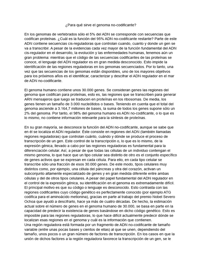 Función del ADN no-codificante | PDF | Adn | Gene