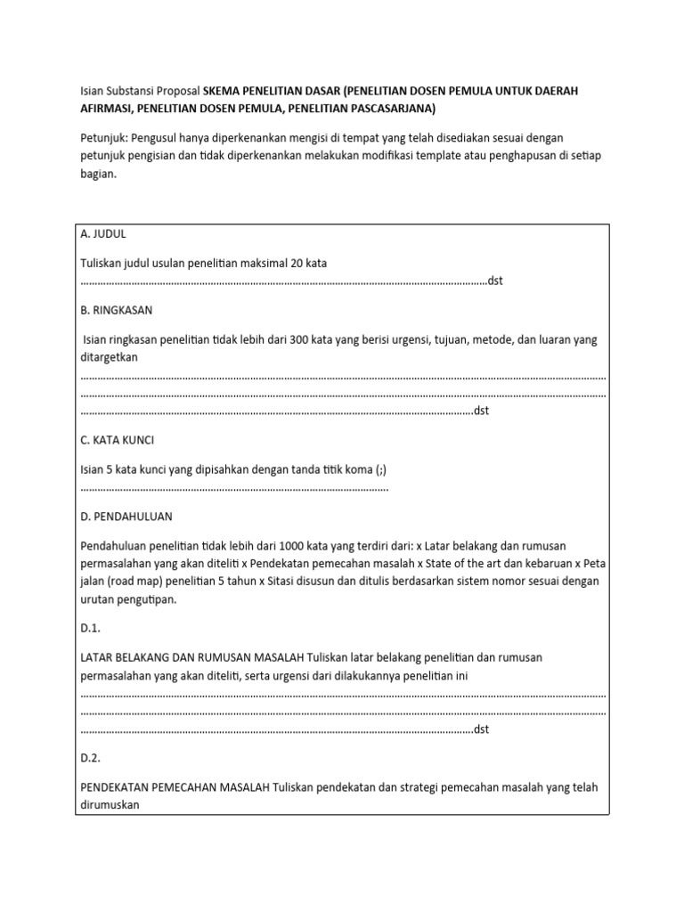 Isian Substansi Proposal SKEMA PENELITIAN DASAR-Pasca Sarjana | PDF