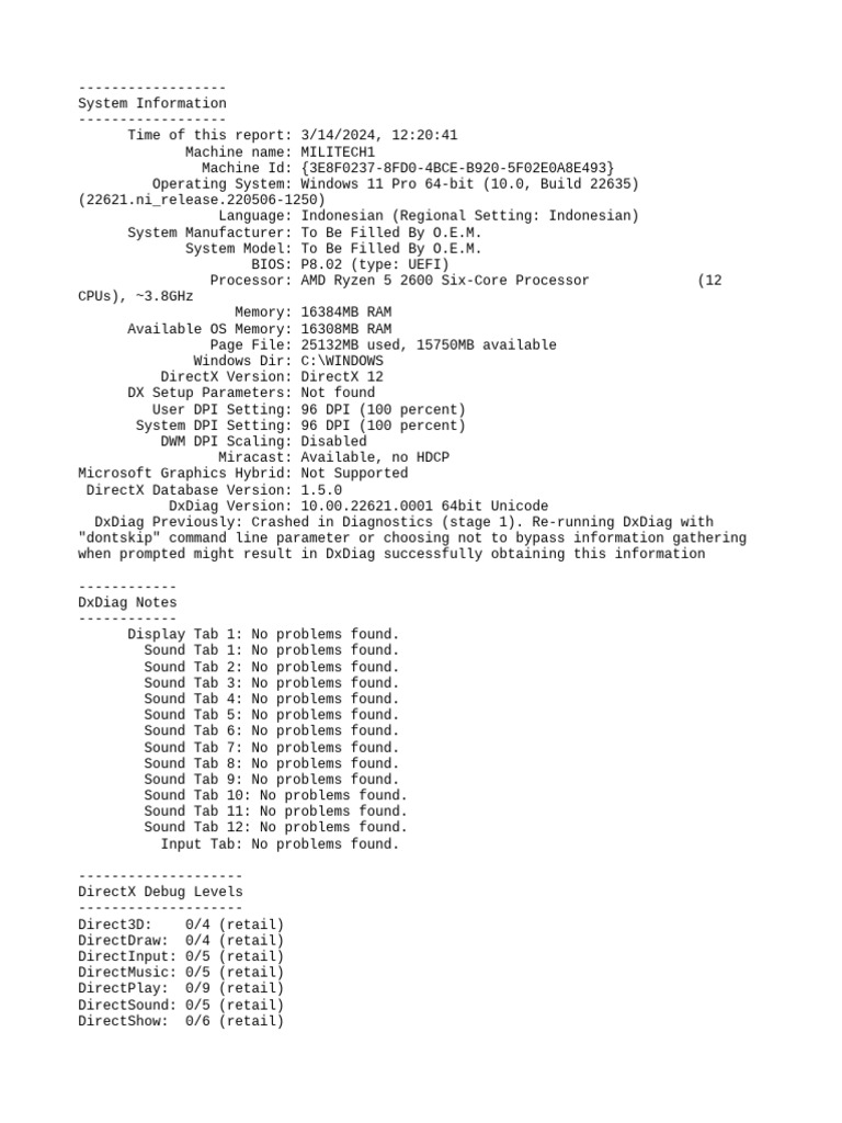 DX Diag | PDF | Device Driver | Computer Hardware