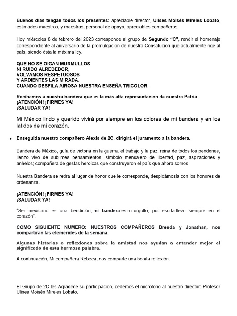 Programa para Honores A La Bandera 5 de Febrero | PDF | Ciencias sociales