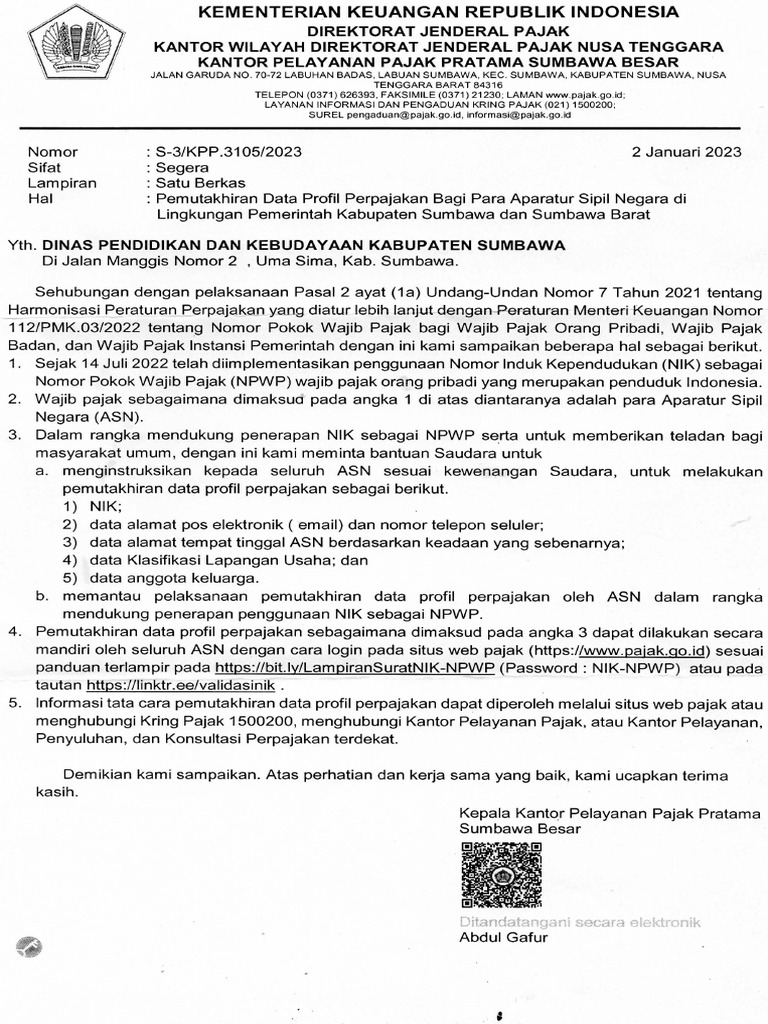 Pemuktahiran Data Profil Perpajakan | PDF