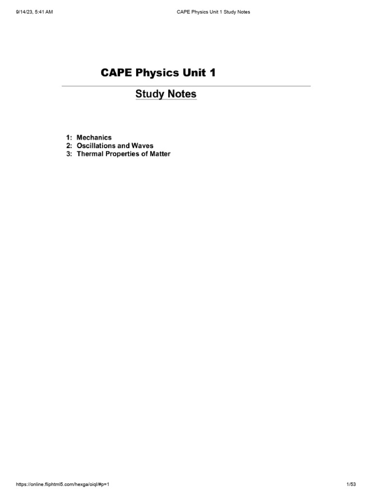 CAPE Physics Unit 1 Study Notes | PDF