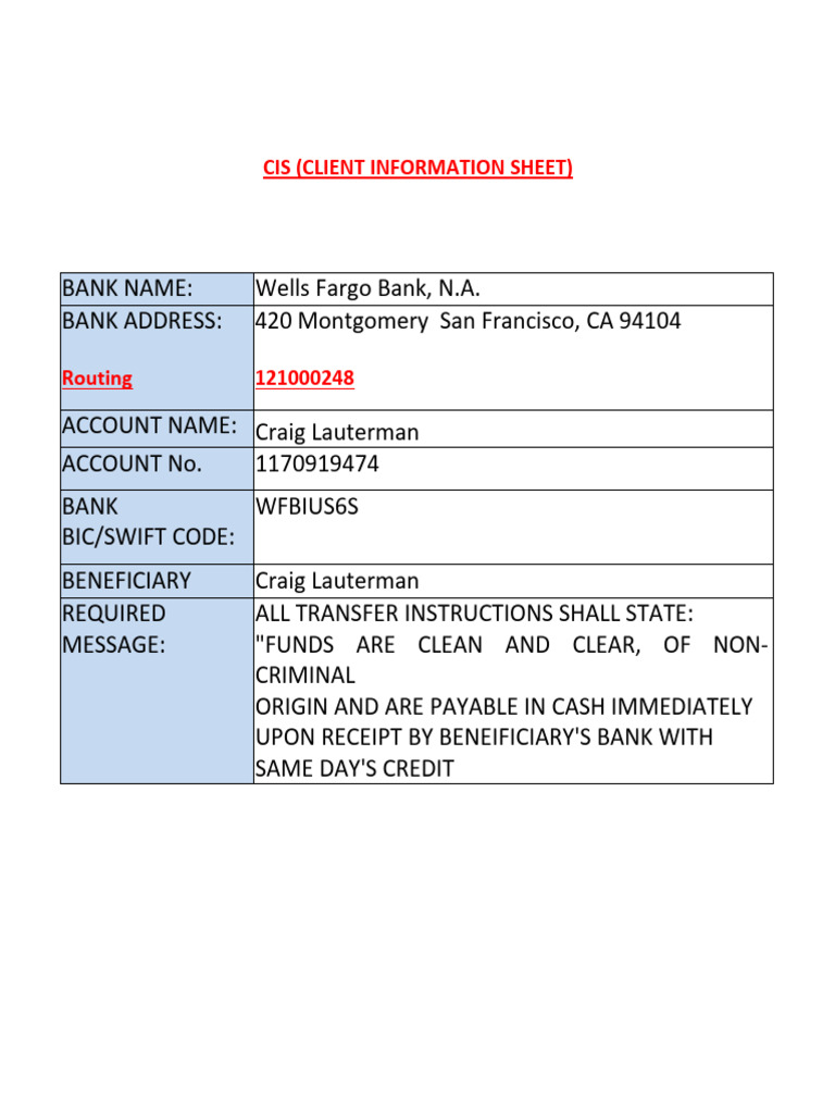 Wells Fargo CIS for Craig Lauterman | PDF | Finance & Money Management ...