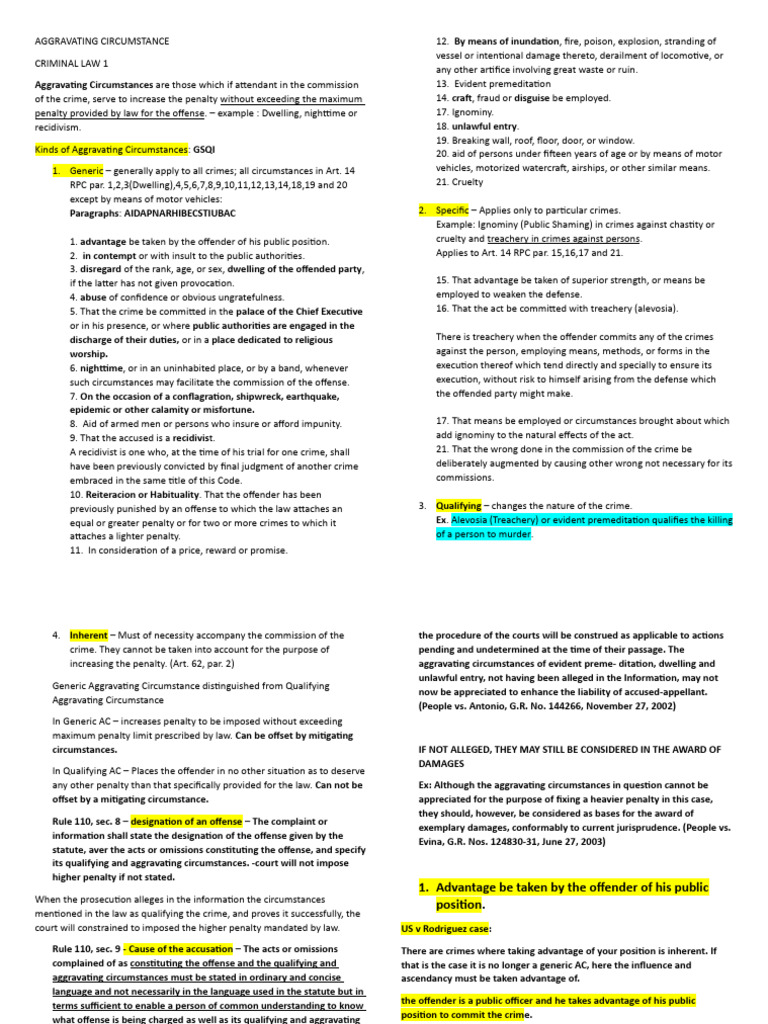Aggravating Circumstances in Criminal Law | PDF | Murder | Crimes