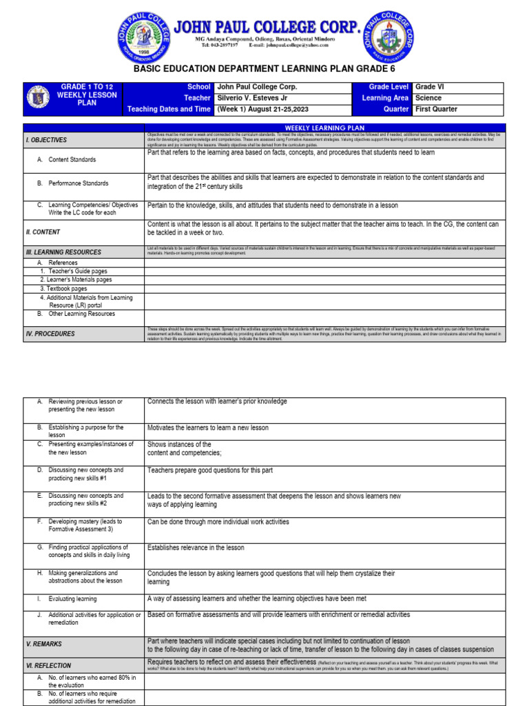 DLP Template | PDF | Learning | Educational Assessment