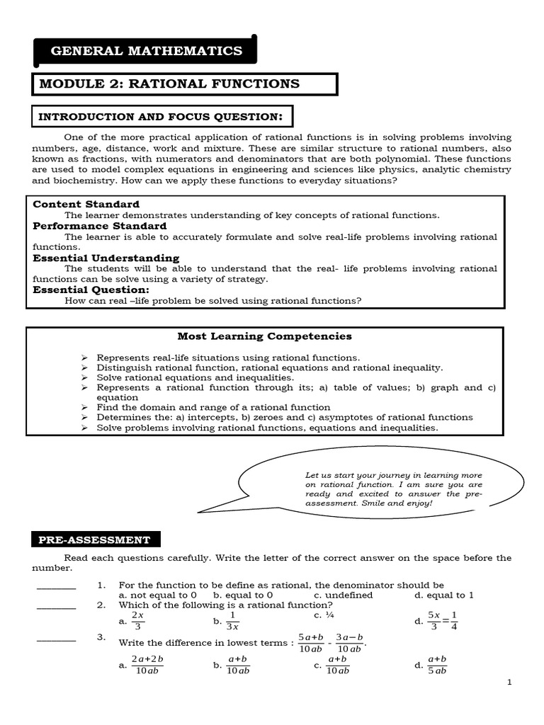Rational Functions in Real-Life Problems | PDF | Function (Mathematics ...