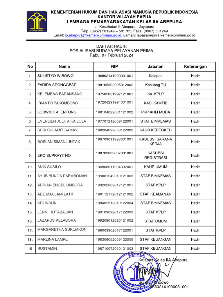 Daftar Hadir BPP 2024 General202429453 | PDF