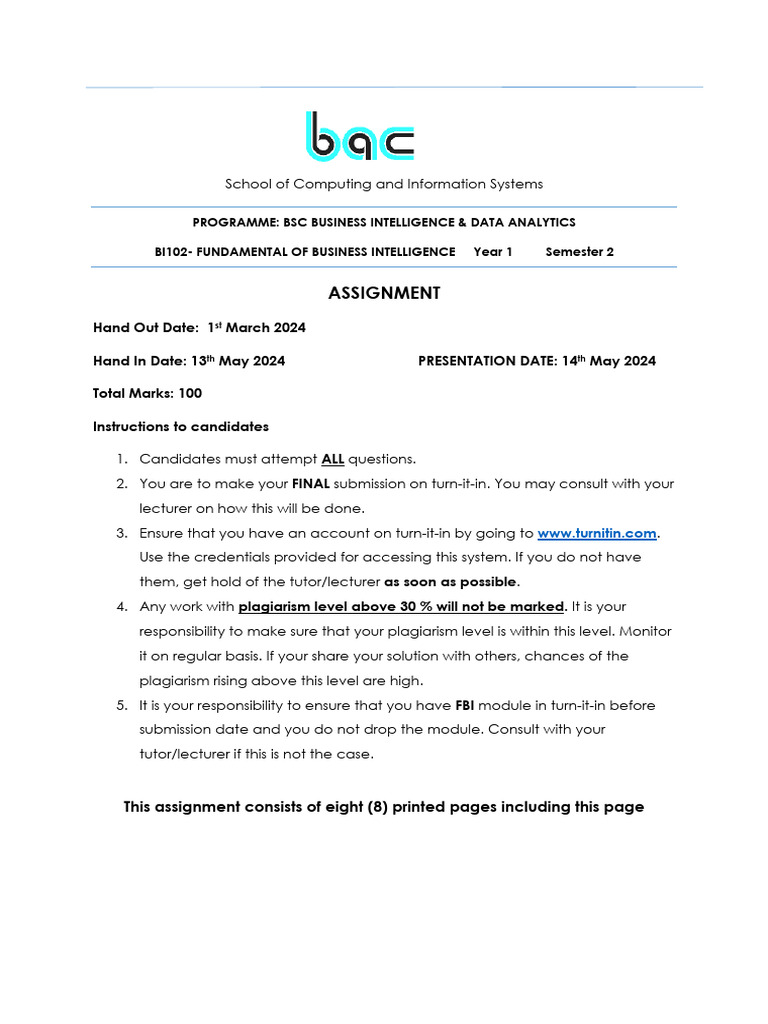 Fbi Assignment Bida 2024 (CW) | PDF | Data | Business Intelligence