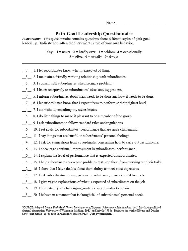 Path Goal Leadership Questionnaire | Download Free PDF | Leadership ...