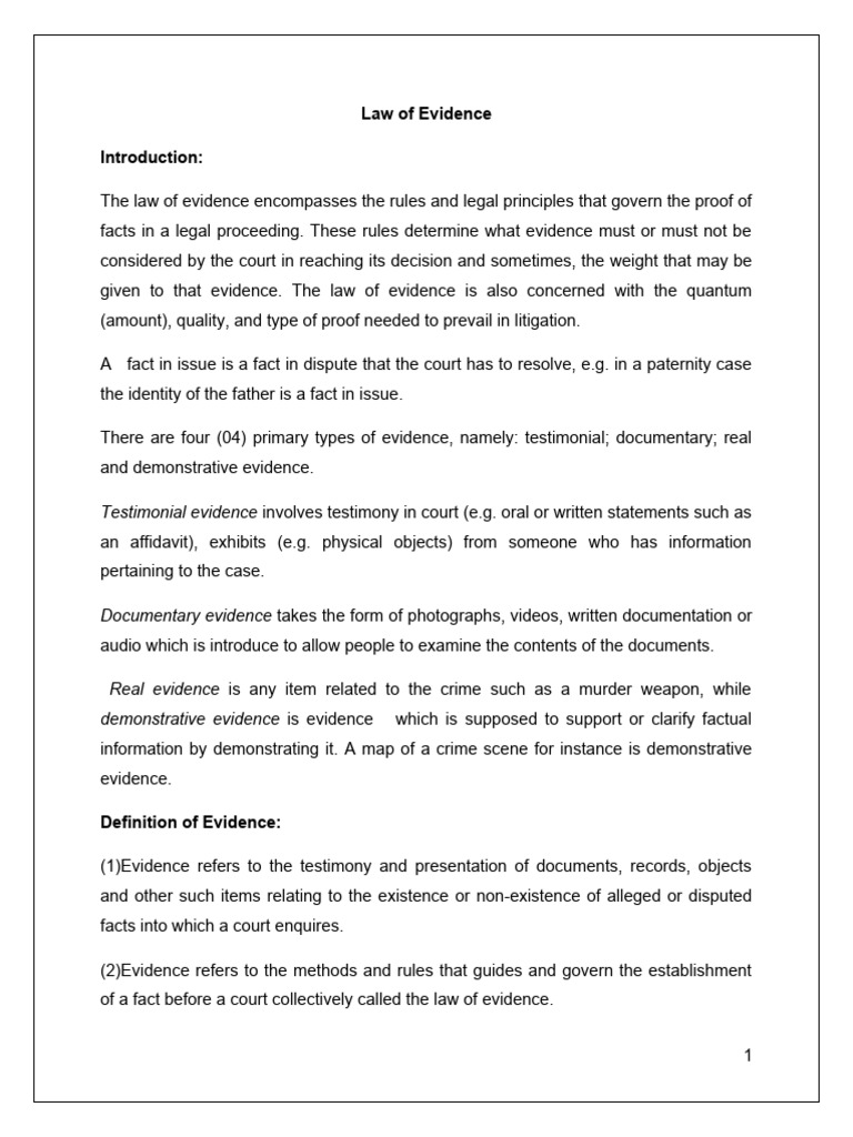 Law of Evidence - Complete Notes | Download Free PDF | Witness ...