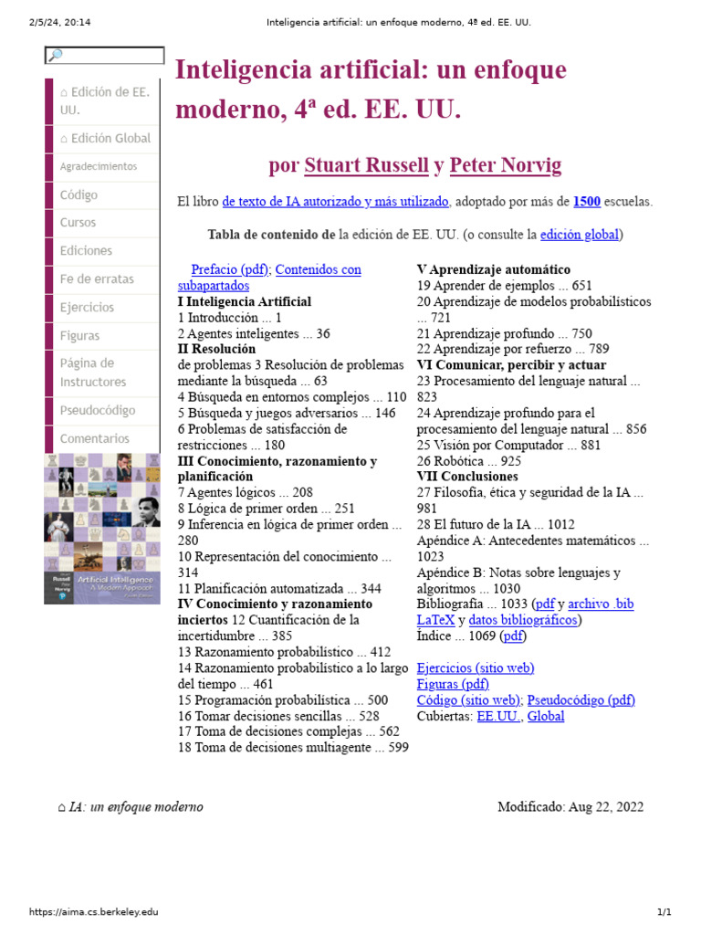 Indice Inteligencia Artificial - Un Enfoque Moderno, 4 Ed. EE. UU | PDF | Inteligencia ...