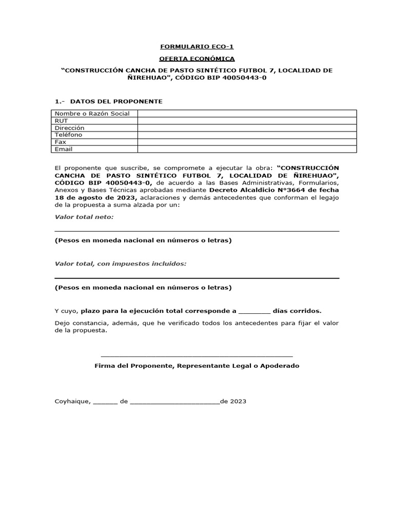 Formulario Eco | PDF