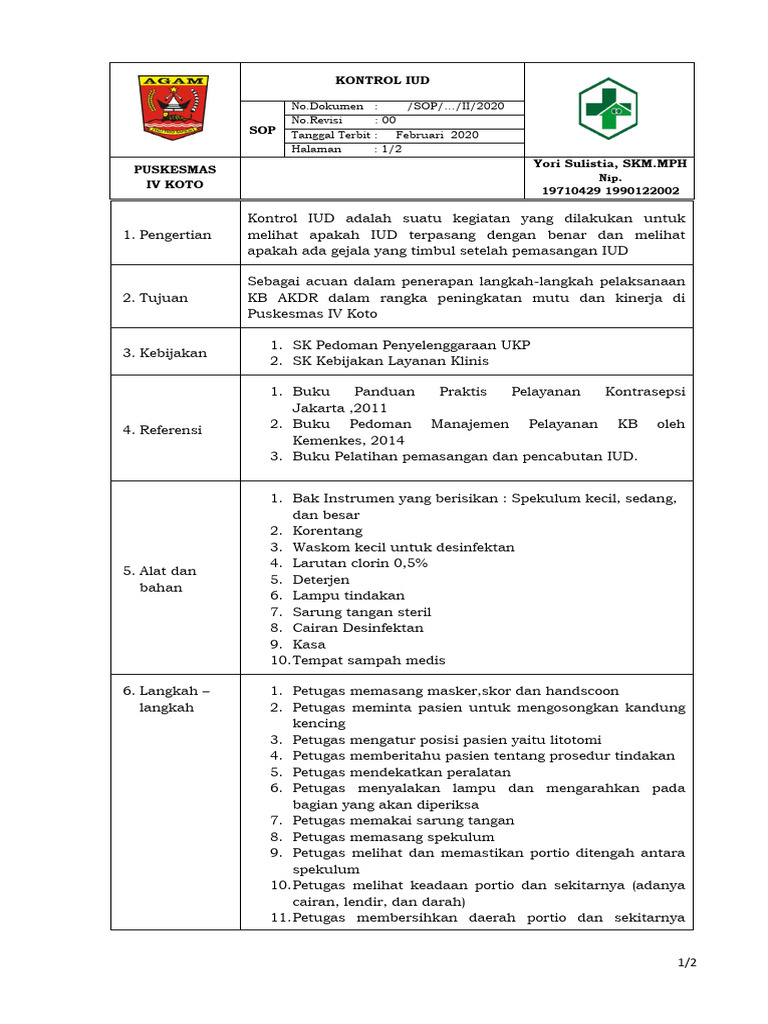 Sop Kontrol Iud | PDF