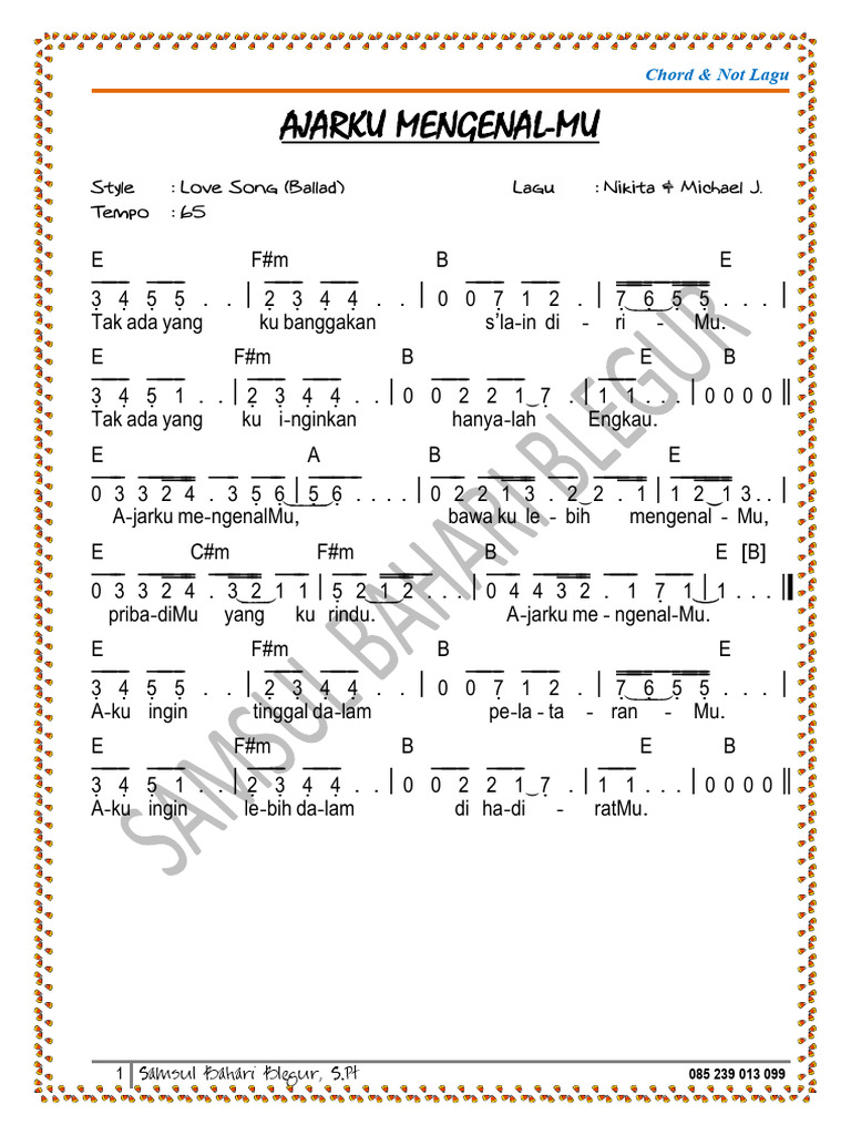 Chord and Not Lagu Ajarku Mengenal Mu | PDF