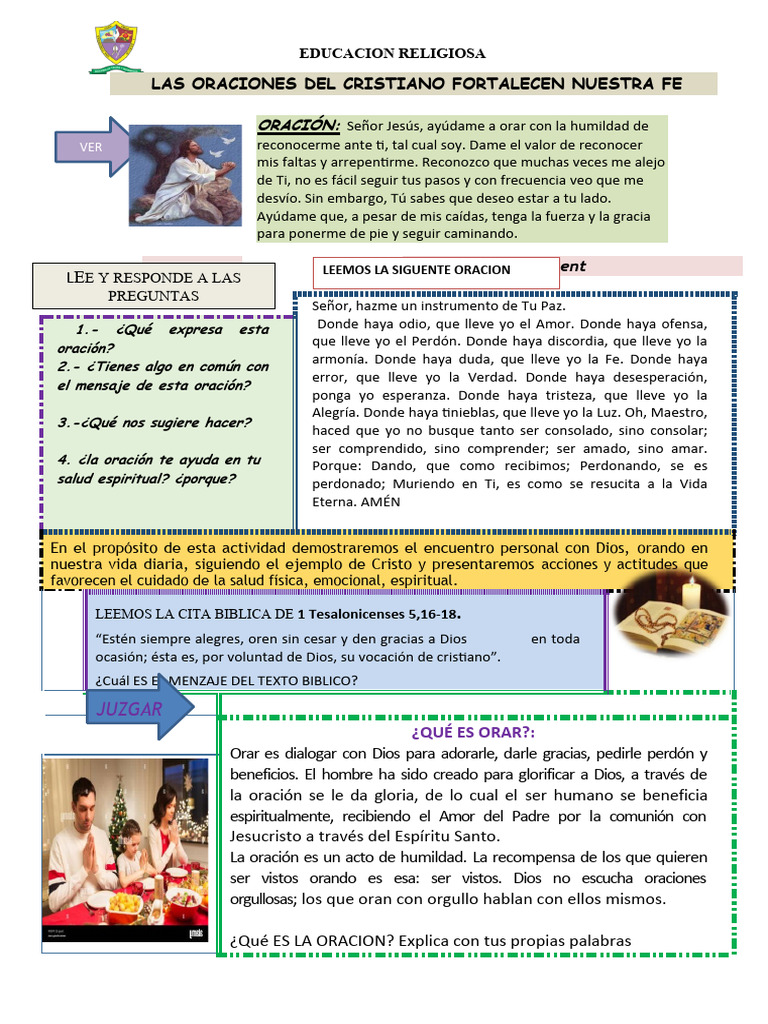 Actividad La Oración | PDF | Oración | Creencia religiosa y doctrina
