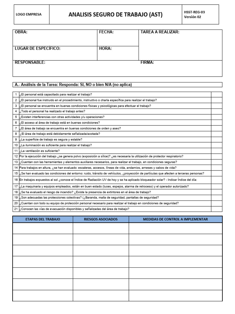 Formato AST Analisis Seguro Trabajo | PDF