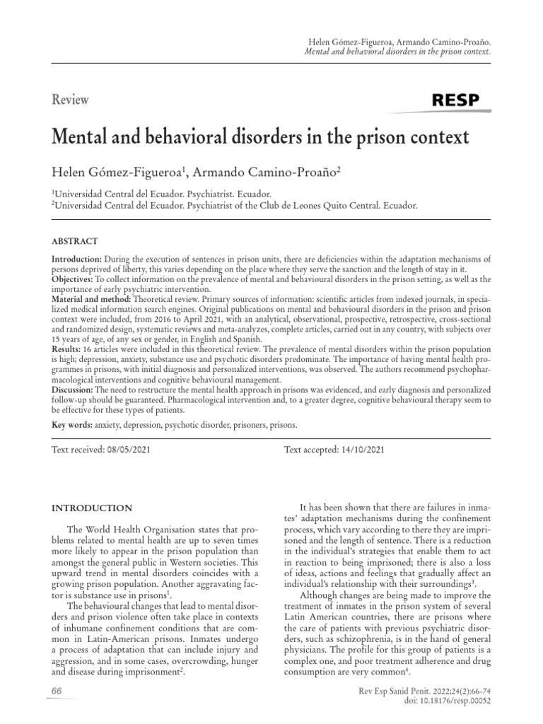 Mental and Behavioral Disorders in The Prison Context | PDF | Mental ...