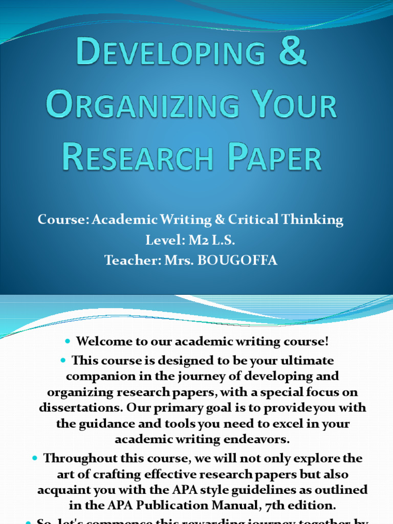 Developing and Organizing Your Research Paper | PDF | Paragraph | Thesis