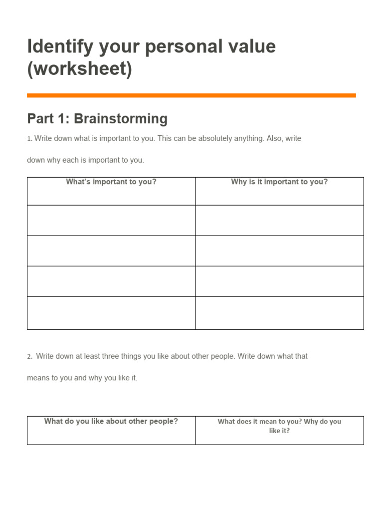 Individual Assignment 1 - Identify Your Personal Value (Worksheet ...