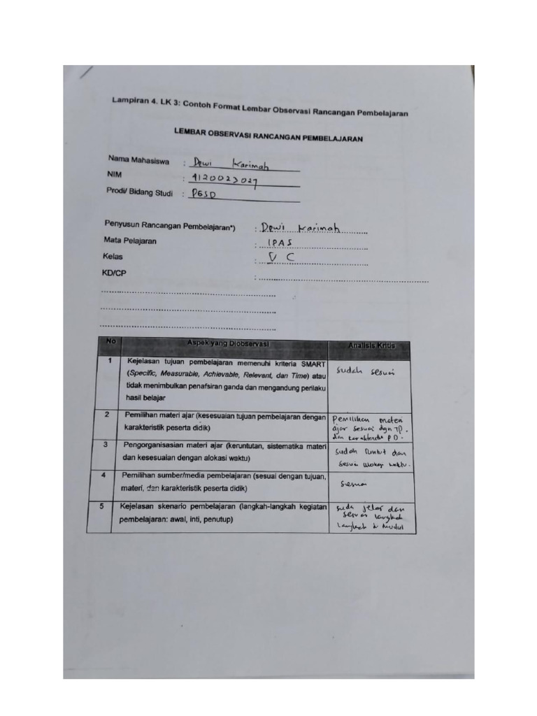Dewi Karimah. LK 3 Siklus 3 Topik 4. PPL | PDF