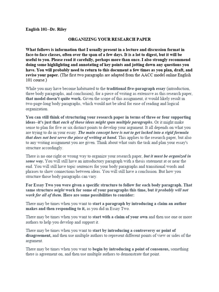 Organizing Your Research Paper | PDF | Essays | Paragraph