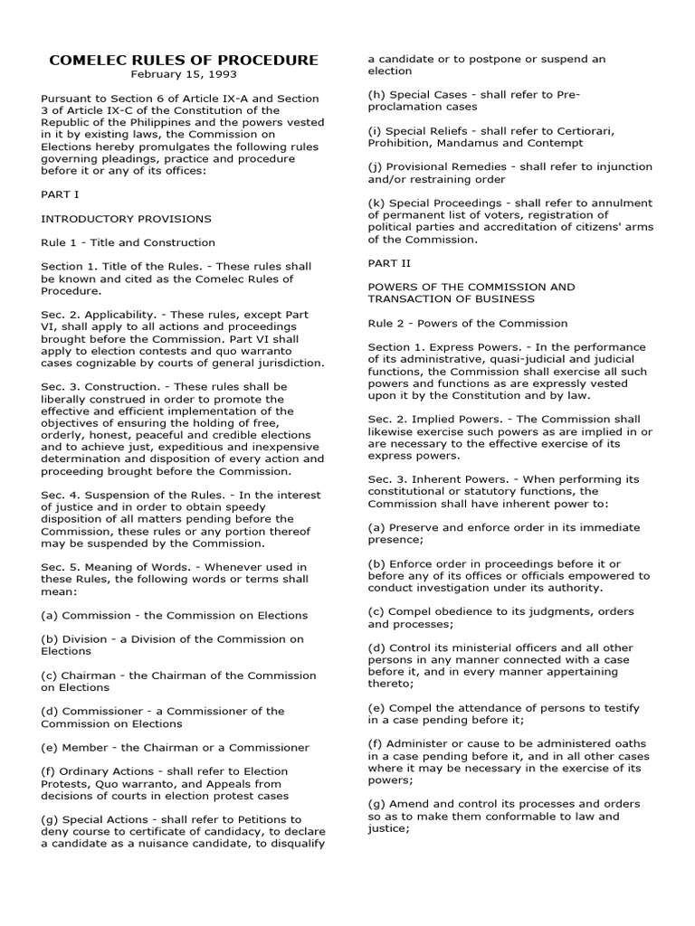 Comelec Rules of Procedure | PDF | Intervention (Law) | Pleading