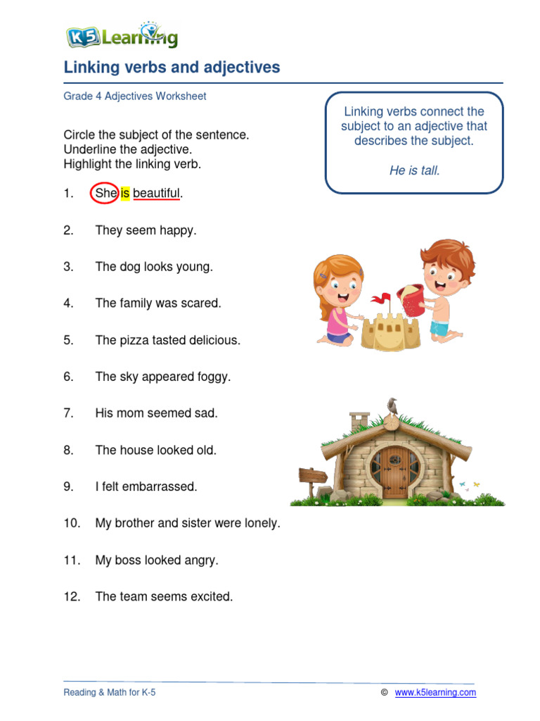 Grade 4 Linking Verbs & Adjectives Worksheet | PDF