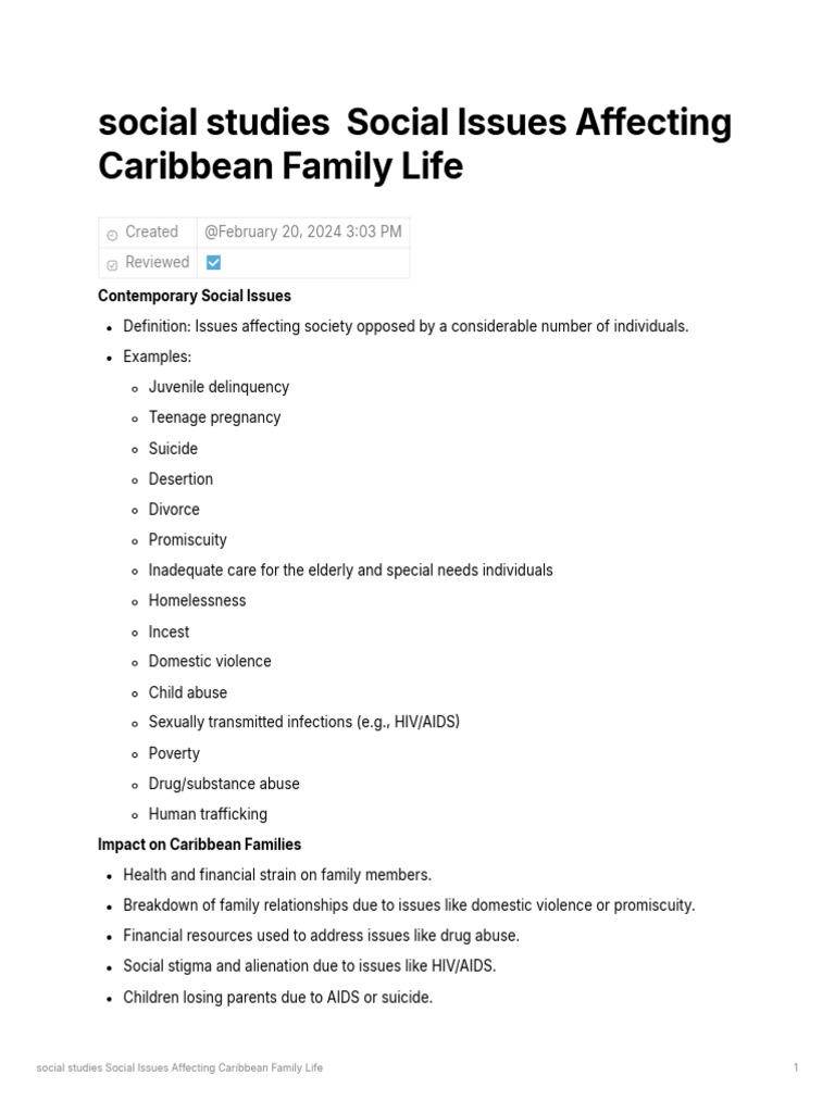 Social Studies Social Issues Affecting Caribbean Family Life | PDF ...