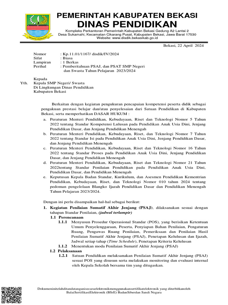 Edaran Ujian SMP 2024 | PDF