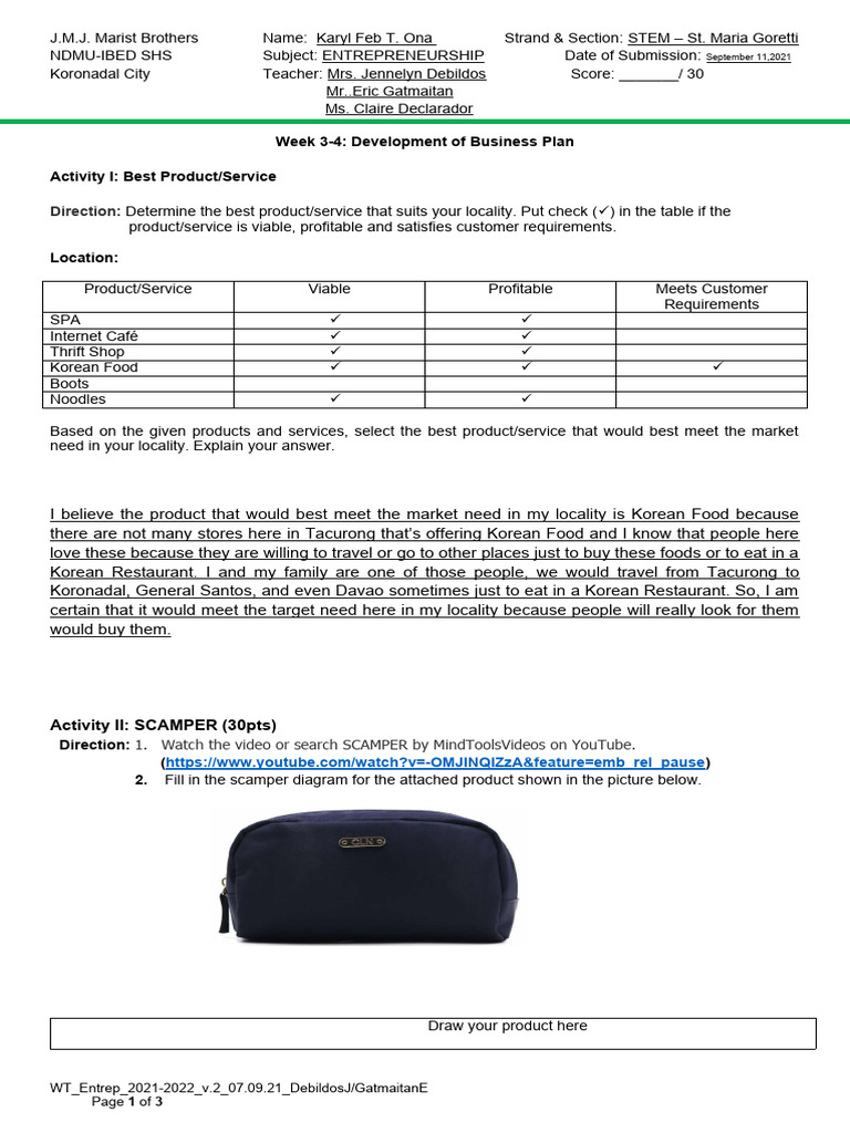 WORKTEXT EntrepWeek 3 Scamper | PDF | Backpack