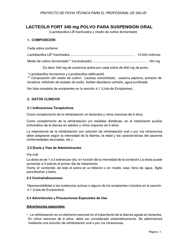 Lacteol® Fort 340 MG Polvo para Suspensión Oral | PDF | Amamantamiento ...