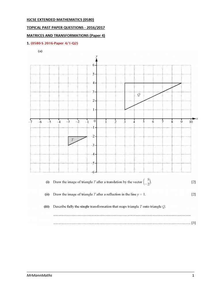 2016 2017 Ppqs Matrices and Transformations QP | PDF | Teaching Methods ...