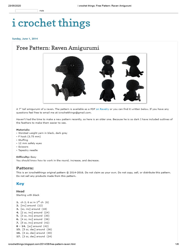 corvo | PDF | Amigurumi | Crochet