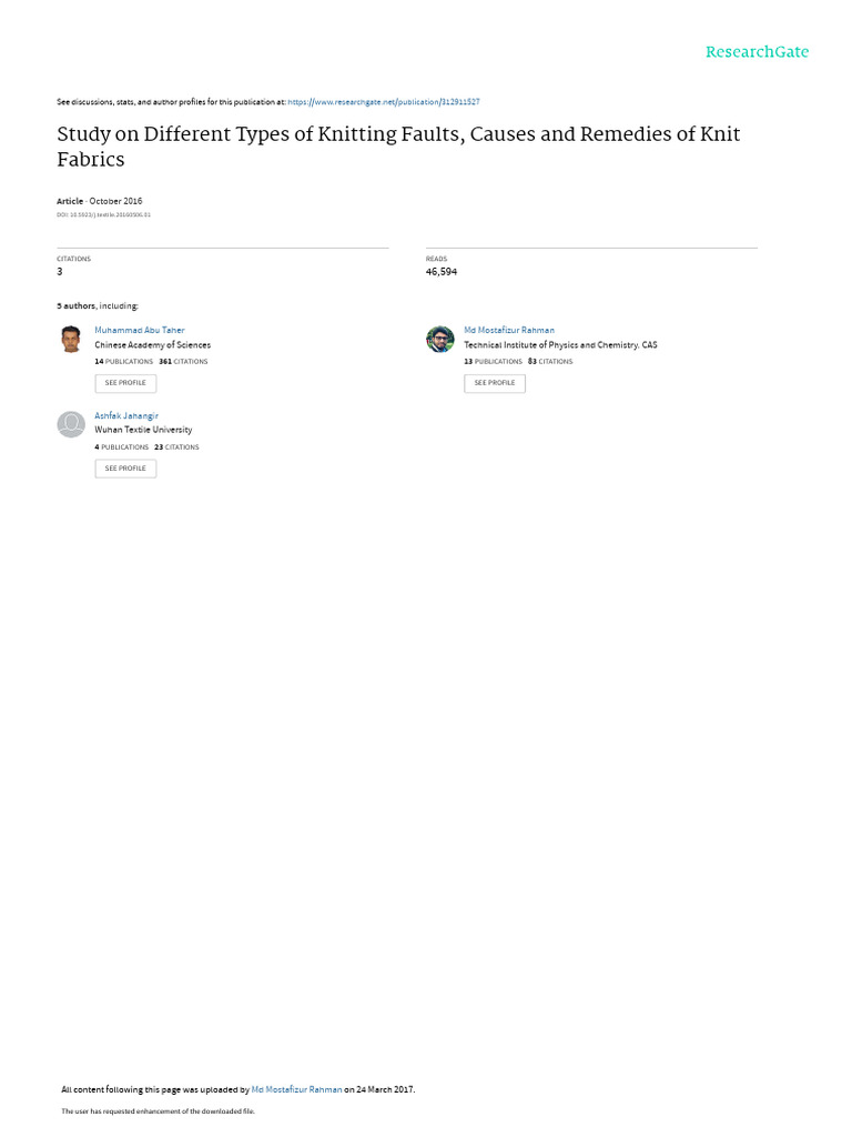 Knitting Faults Causes and Remedies of Knit Fabrics | PDF | Knitting | Yarn