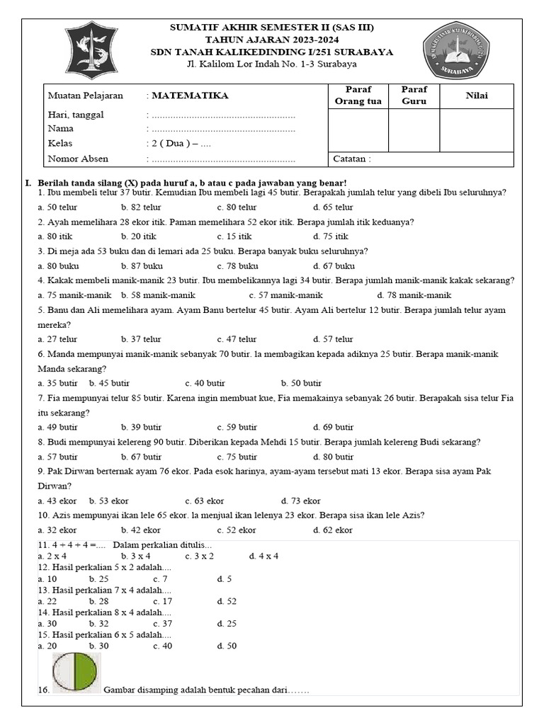 Sumatif Kelas 2 Matematika | PDF