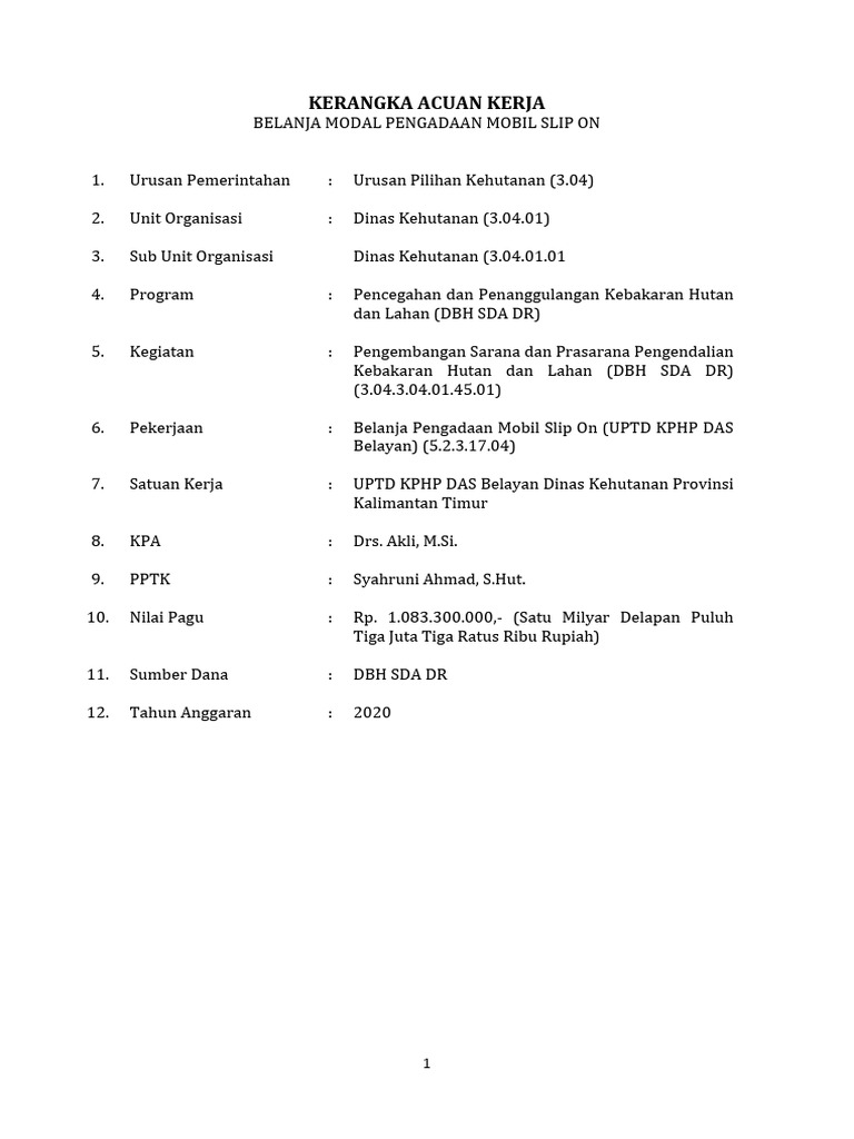 Pengadaan Mobil Slip On untuk KPHP DAS Belayan | PDF