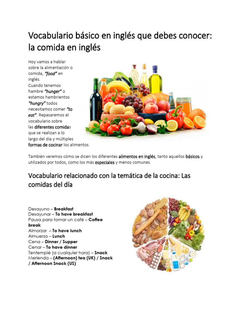Vocabulario de Comida en Inglés | PDF | Cocina occidental | Alimentos