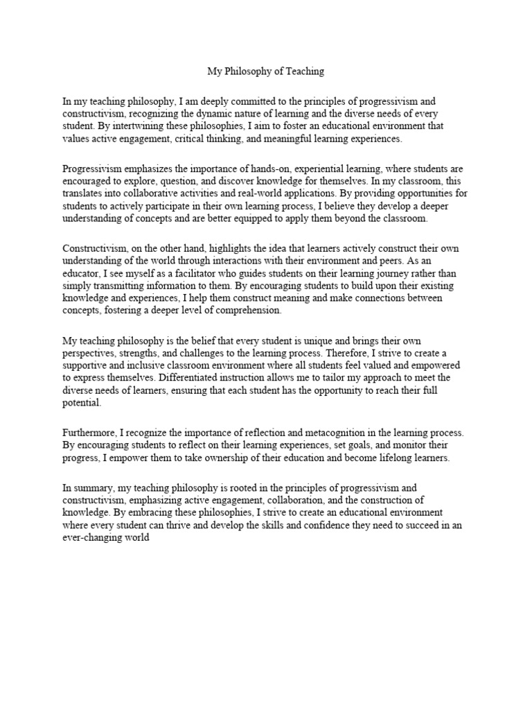 Teaching Philosophy | PDF | Constructivism (Philosophy Of Education ...