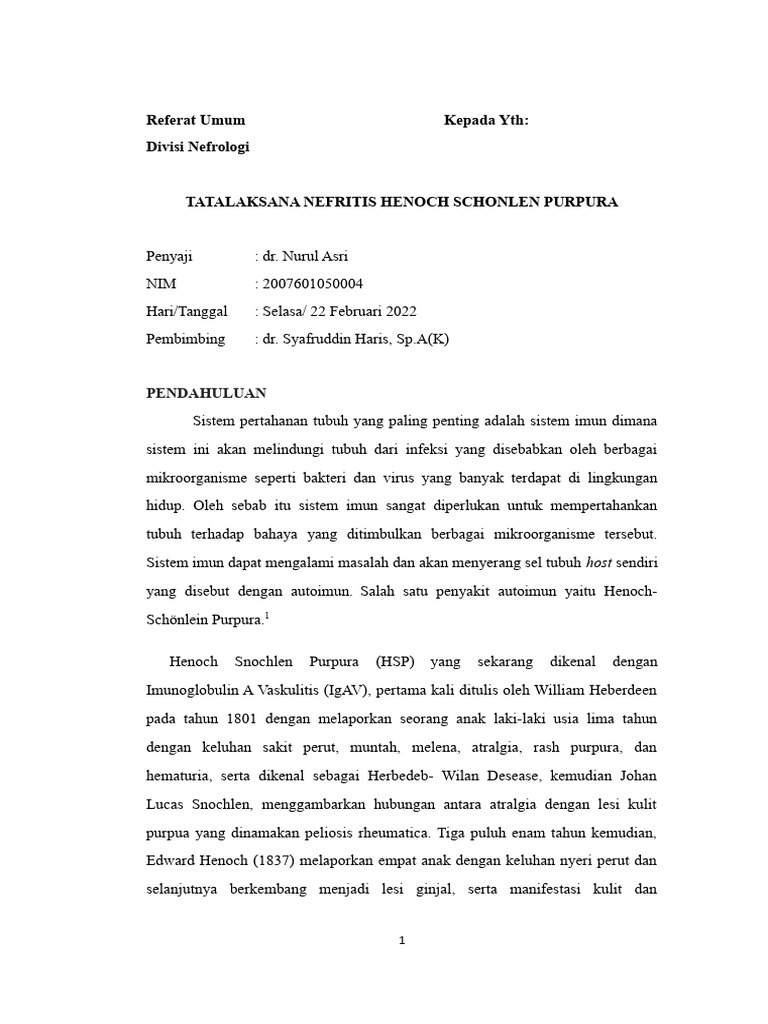 Tatalaksana Nefritis HSP | PDF | Sains & Matematika