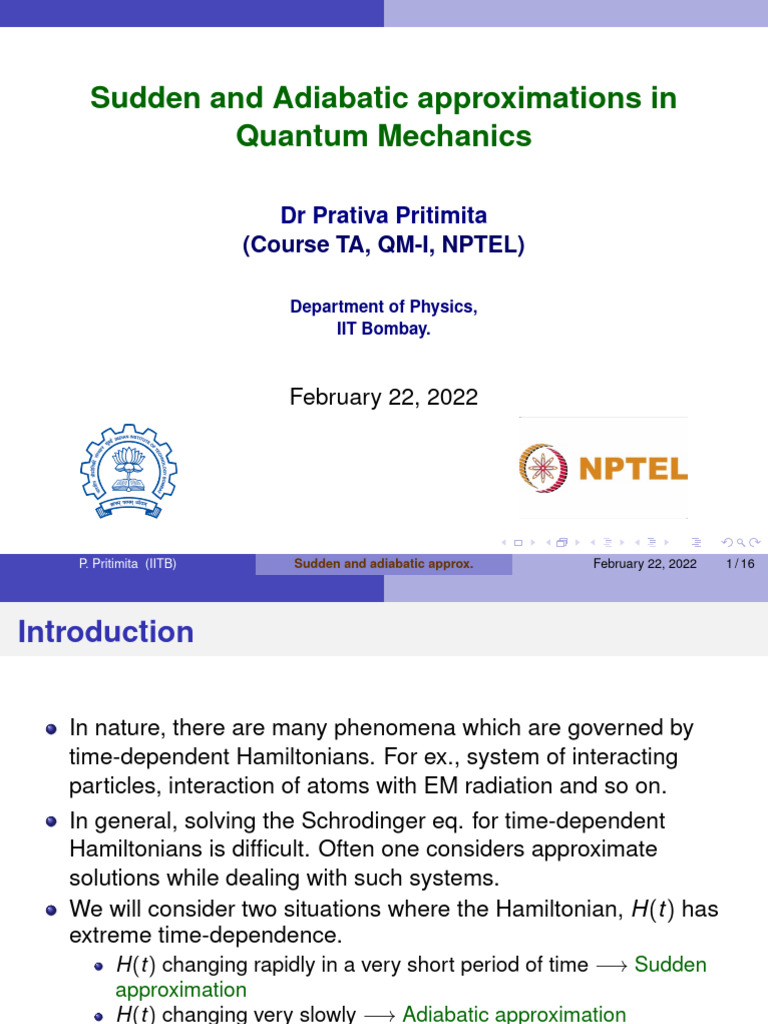 Sudden and Adiabatic Approx | PDF | Perturbation Theory (Quantum Mechanics) | Physical Sciences