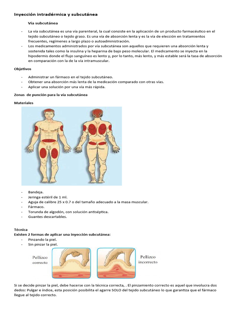 Inyección Intradérmica y Subcutánea | PDF | Inyección (medicina ...