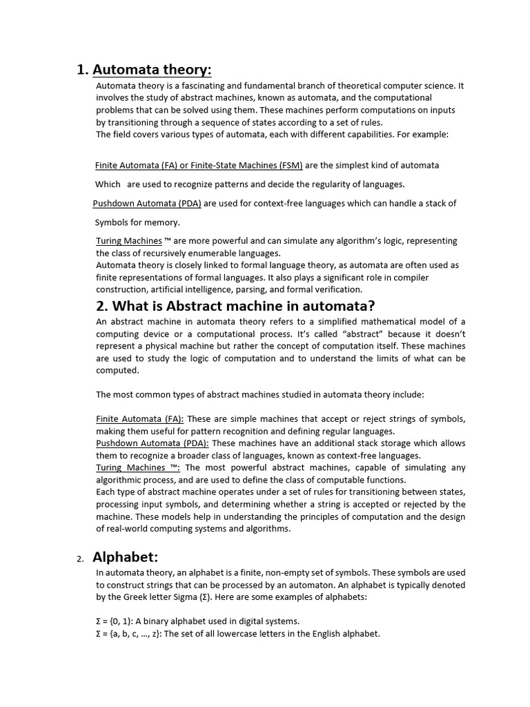 Automata Theory | PDF | Automata Theory | Mathematical Logic Automata Theory | PDF | Automata Theory | Mathematical Logic