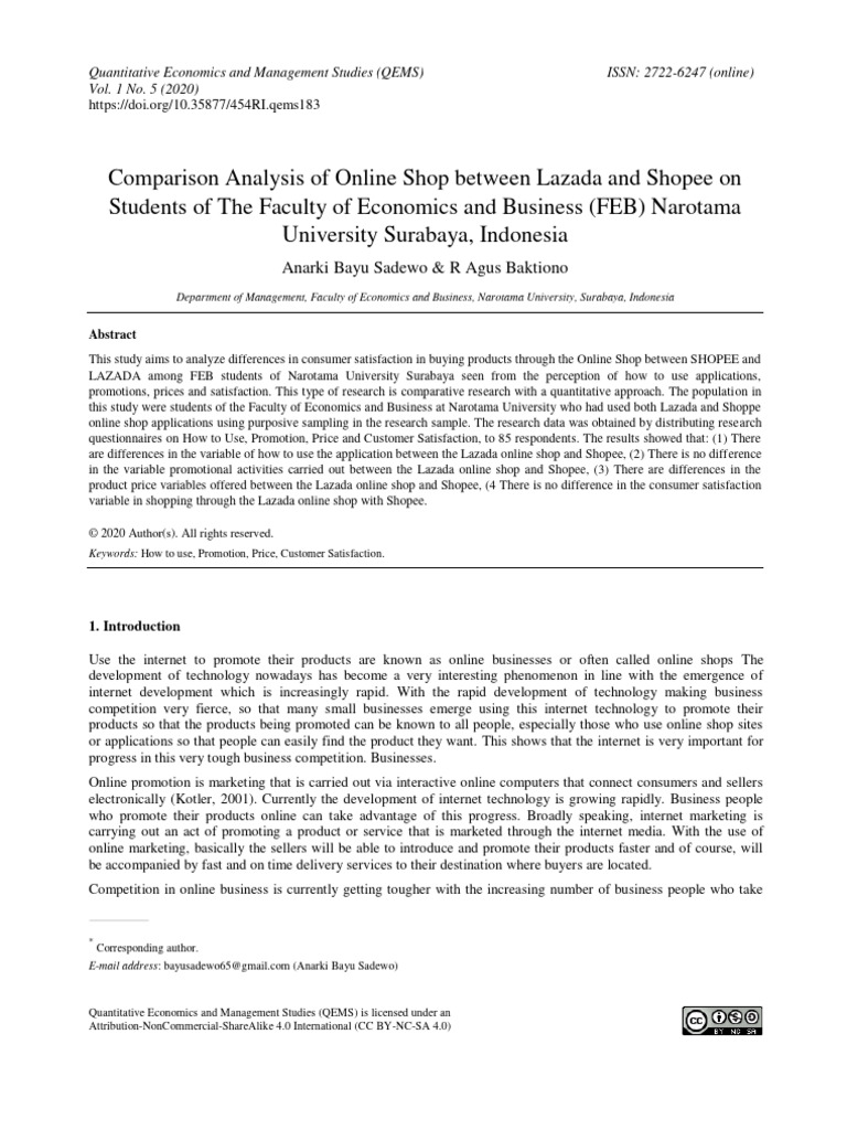 Comparison Analysis of Online Shop Between Lazada and Shopee Indonesia ...