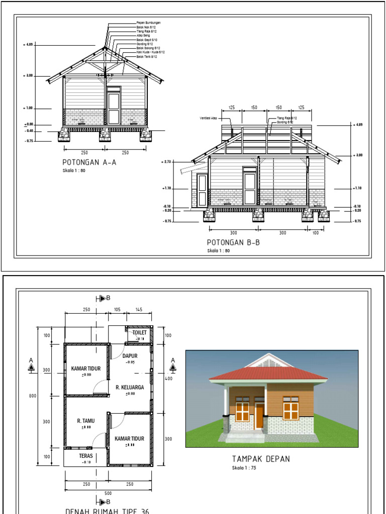 Kajian Denah Tapak Hunian Tetap Tipe 36 Kecamatan Kulawi 1 1 | PDF