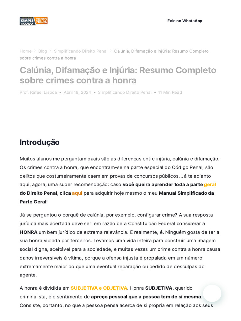 Calúnia, Difamação e Injúria - Resumo Completo Sobre Crimes Contra A ...