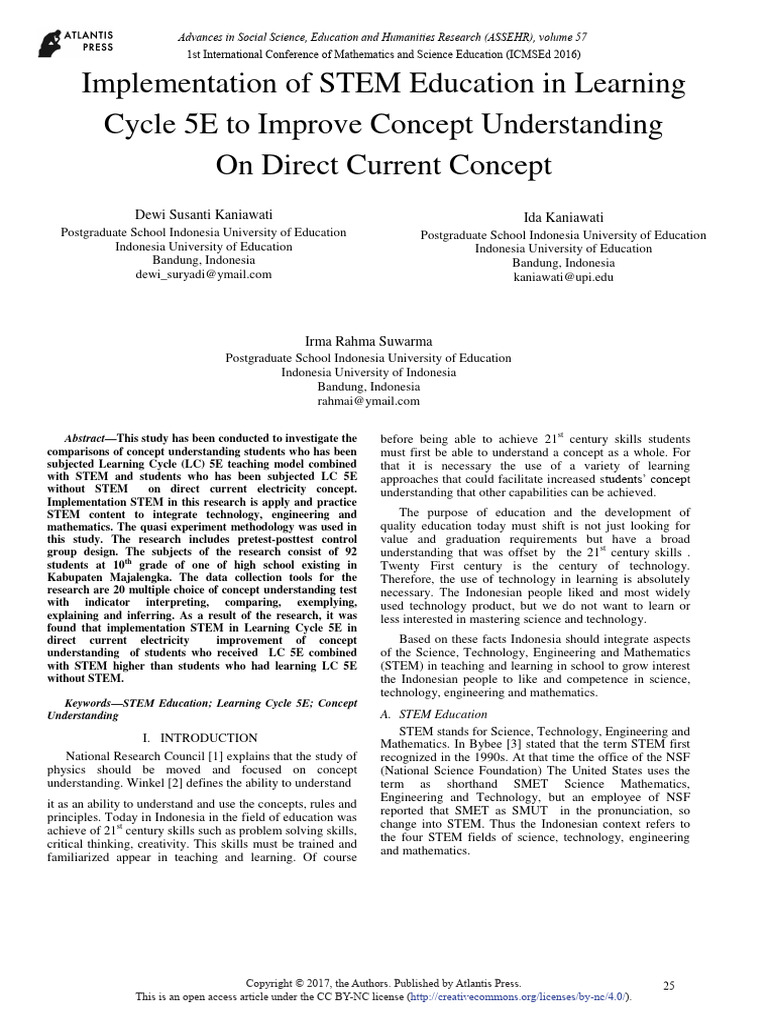 Implementation of STEM Education in Learning Cycle 5E To Improve Concept Understanding On Direct ...