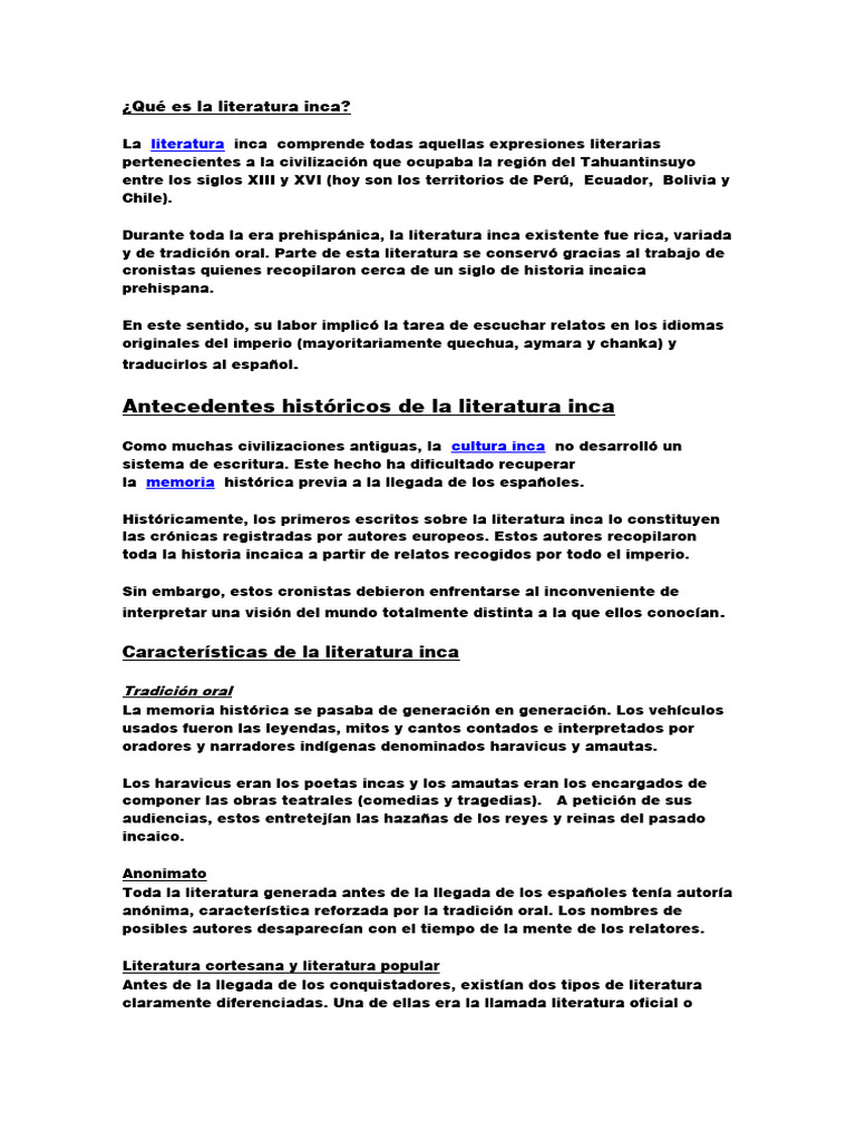 Literatura Inca | Descargar gratis PDF | Imperio Inca | Poesía